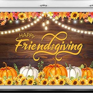 Nepnuser Happy Friendsgiving Photo Booth Backdrop Fall Harvest Thansgiving Friends Party Decorations Maple Leaves Sunflower Wall Decor Supplies (5.9×3.6ft)