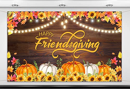 Nepnuser Happy Friendsgiving Photo Booth Backdrop Fall Harvest Thansgiving Friends Party Decorations Maple Leaves Sunflower Wall Decor Supplies (5.9×3.6ft)