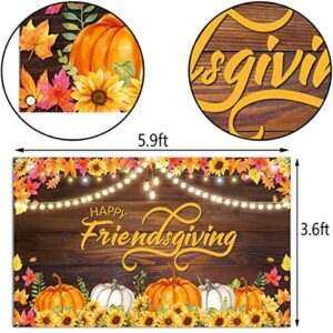 Nepnuser Happy Friendsgiving Photo Booth Backdrop Fall Harvest Thansgiving Friends Party Decorations Maple Leaves Sunflower Wall Decor Supplies (5.9×3.6ft)