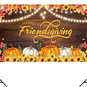 Nepnuser Happy Friendsgiving Photo Booth Backdrop Fall Harvest Thansgiving Friends Party Decorations Maple Leaves Sunflower Wall Decor Supplies (5.9×3.6ft)