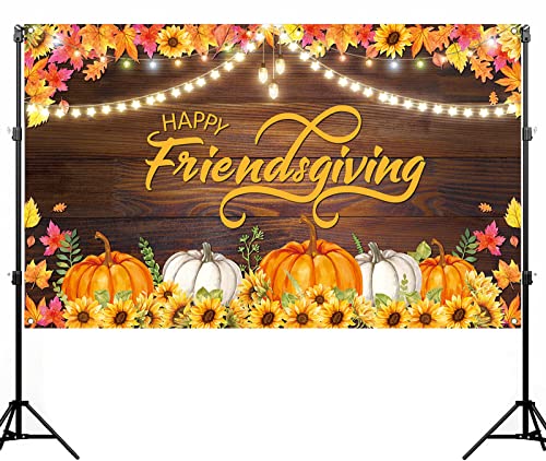 Nepnuser Happy Friendsgiving Photo Booth Backdrop Fall Harvest Thansgiving Friends Party Decorations Maple Leaves Sunflower Wall Decor Supplies (5.9×3.6ft)