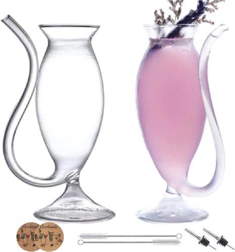 USEEKRIL Vampire Glass Set of 2 Cocktail Glasses 12oz Goblet with Built-in Straw Clear Glass Wine Decanter Cups Mugs for Wine Champagne Juice Whiskey Home Bar Party Club Glassware Barware Gift