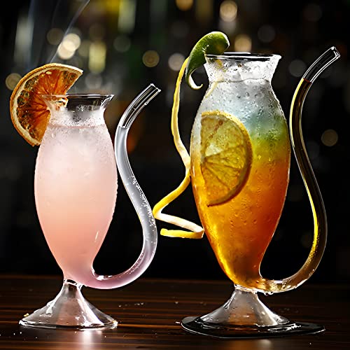 USEEKRIL Vampire Glass Set of 2 Cocktail Glasses 12oz Goblet with Built-in Straw Clear Glass Wine Decanter Cups Mugs for Wine Champagne Juice Whiskey Home Bar Party Club Glassware Barware Gift