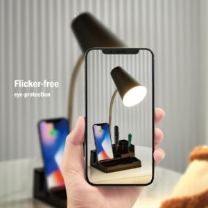 E26 Desk Lamp with 1 USB Charging Port and 1 AC Outlet, Organizer Base, Adjustable Neck, On/Off Switch, Modern Table Lamp for Reading, Working, Studying, Gentle Warm White Light, Eye Protect