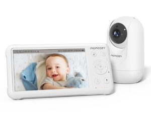 momcozy video baby monitor, 1080p 5" hd baby monitor with camera and audio, infrared night vision, 5000mah battery, 2-way audio, temperature sensor, lullabies and 960ft range, ideal for new moms