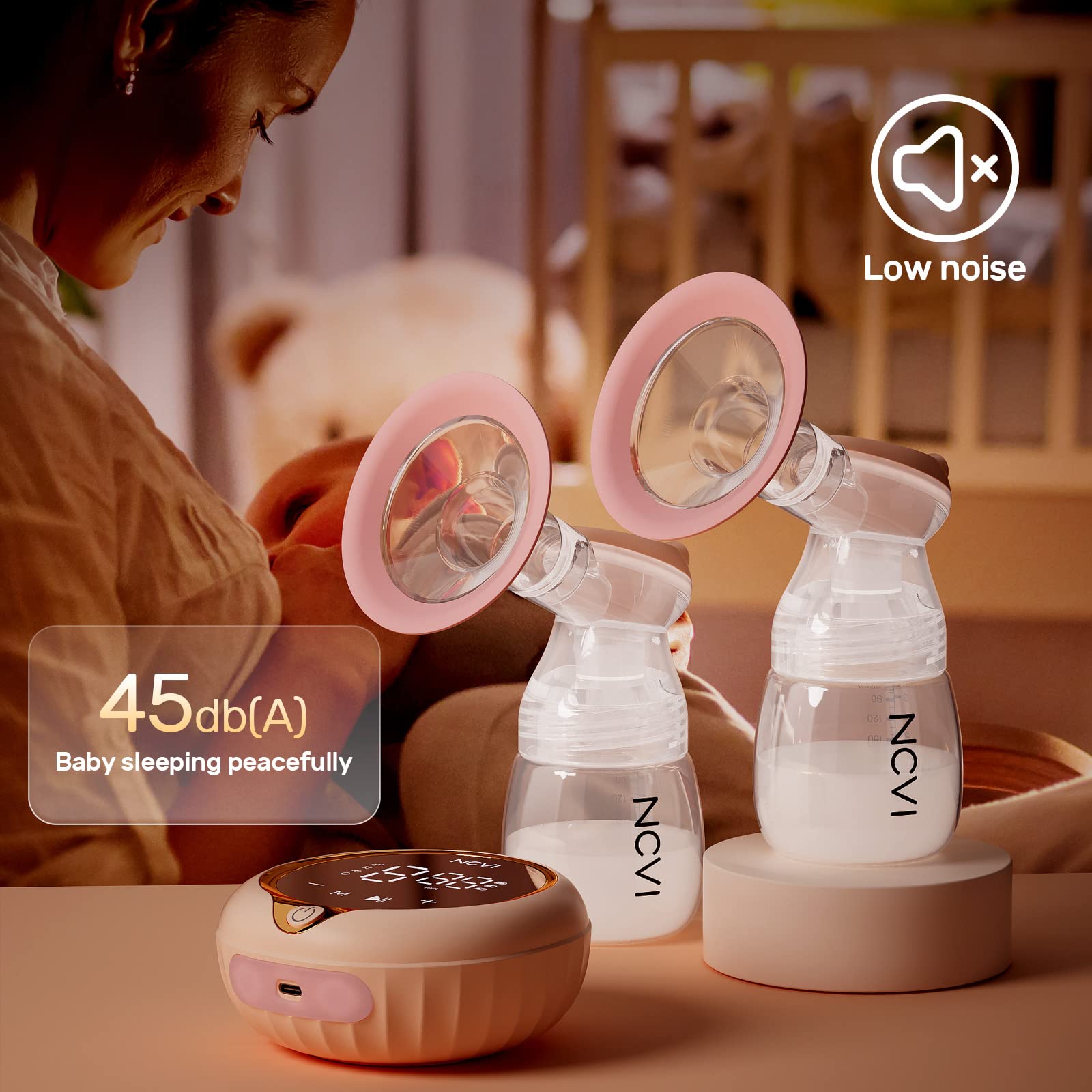 NCVI 8100 Double Electric Breast Pump with 4 Modes, 9 Levels, Anti-Backflow, 24/28mm Flanges, Touch Panel, LED Display, Ultra-Quiet