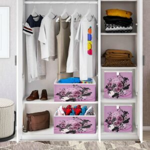 Floral Grunge Flowers Round Storage Basket Canvas Fabric Collapsible Organizer Basket for Storage Bin for Kids Room Toy Organizer Home Baby Hamper 16x11x7 Inch