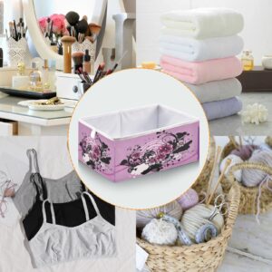 Floral Grunge Flowers Round Storage Basket Canvas Fabric Collapsible Organizer Basket for Storage Bin for Kids Room Toy Organizer Home Baby Hamper 16x11x7 Inch