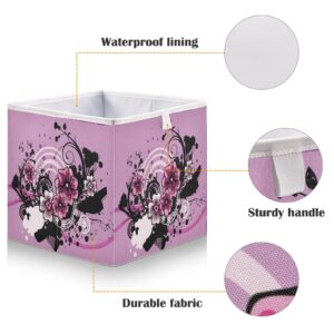 Floral Grunge Flowers Round Storage Basket Canvas Fabric Collapsible Organizer Basket for Storage Bin for Kids Room Toy Organizer Home Baby Hamper 16x11x7 Inch