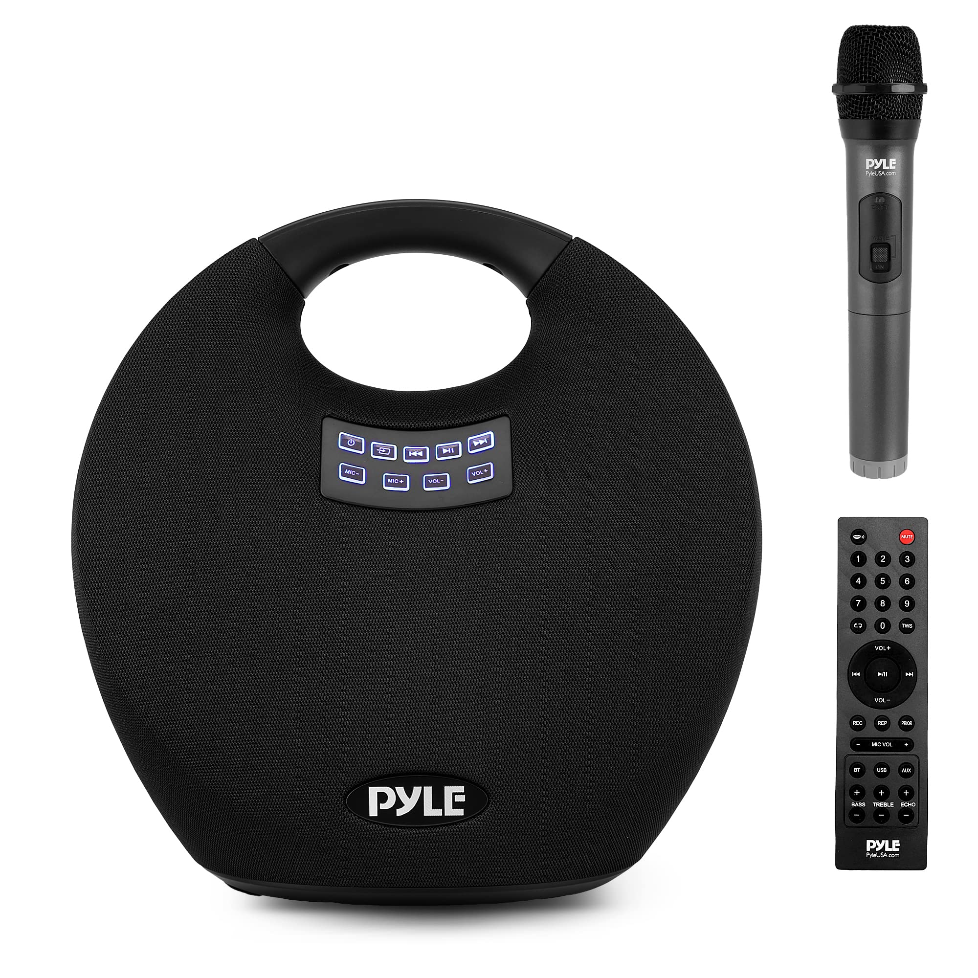 Pyle Wireless Portable Bluetooth Speaker, with Built in Rechargeable Battery, Wireless Microphone, Clear Surround Sound, Mini IPX4 Waterproof Speaker for Indoor and Outdoor Activities.