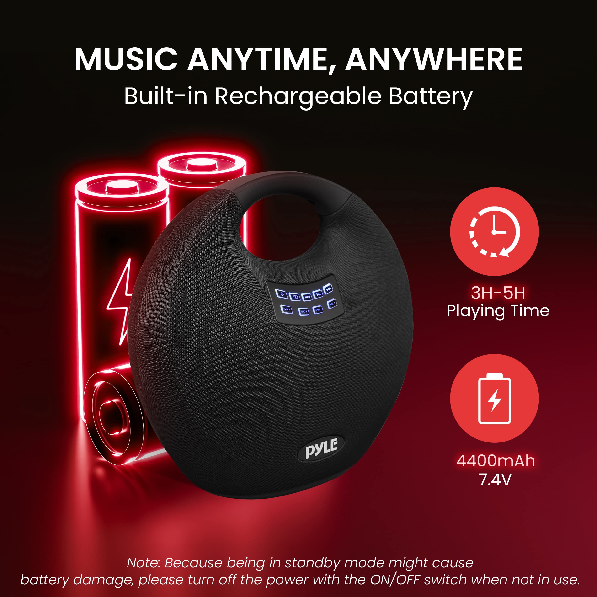 Pyle Wireless Portable Bluetooth Speaker, with Built in Rechargeable Battery, Wireless Microphone, Clear Surround Sound, Mini IPX4 Waterproof Speaker for Indoor and Outdoor Activities.