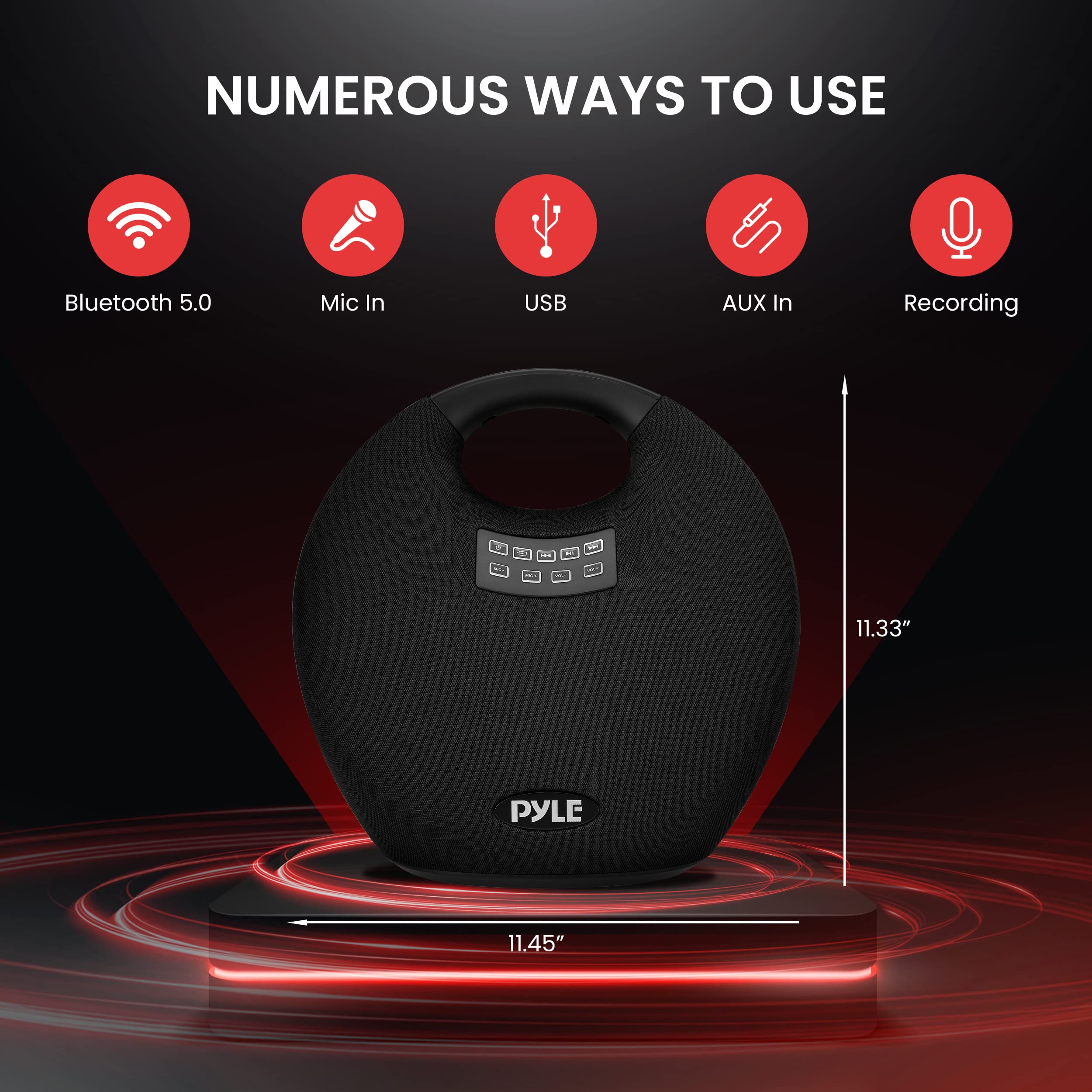 Pyle Wireless Portable Bluetooth Speaker, with Built in Rechargeable Battery, Wireless Microphone, Clear Surround Sound, Mini IPX4 Waterproof Speaker for Indoor and Outdoor Activities.