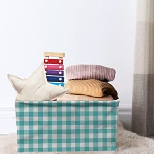 Turquoise Checkered Storage Basket Waterproof Cube Storage Bin Organizer with Handles, Farmhouse Teal Buffalo Plaid Collapsible Storage Cubes Bins for Clothes Books Toys 15"x11"x9.5"