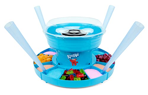 Nostalgia Kool-Aid Countertop Cotton Candy Maker with Lazy Susan Includes 2 Reusable Cones, Sugar Scoop, Extractor Head Works With Any Hard Candies or Flossing Sugar (Blue)