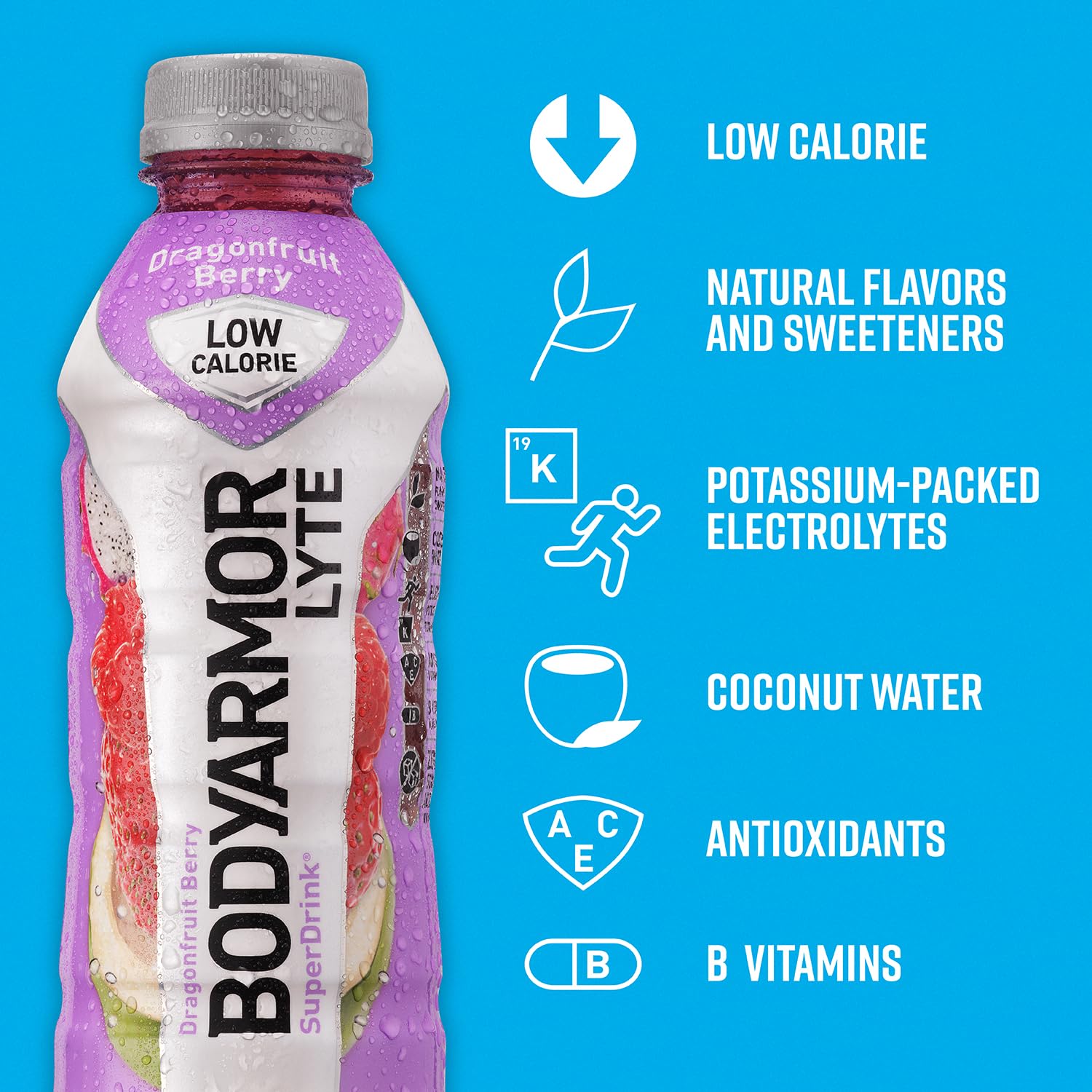 BODYARMOR LYTE Sports Drink Low-Calorie Sports Beverage, Dragonfruit Berry, Coconut Water Hydration, Natural Flavors With Vitamins, Potassium-Packed Electrolytes, Perfect For Athletes, 16 Fl Oz (Pack of 12)