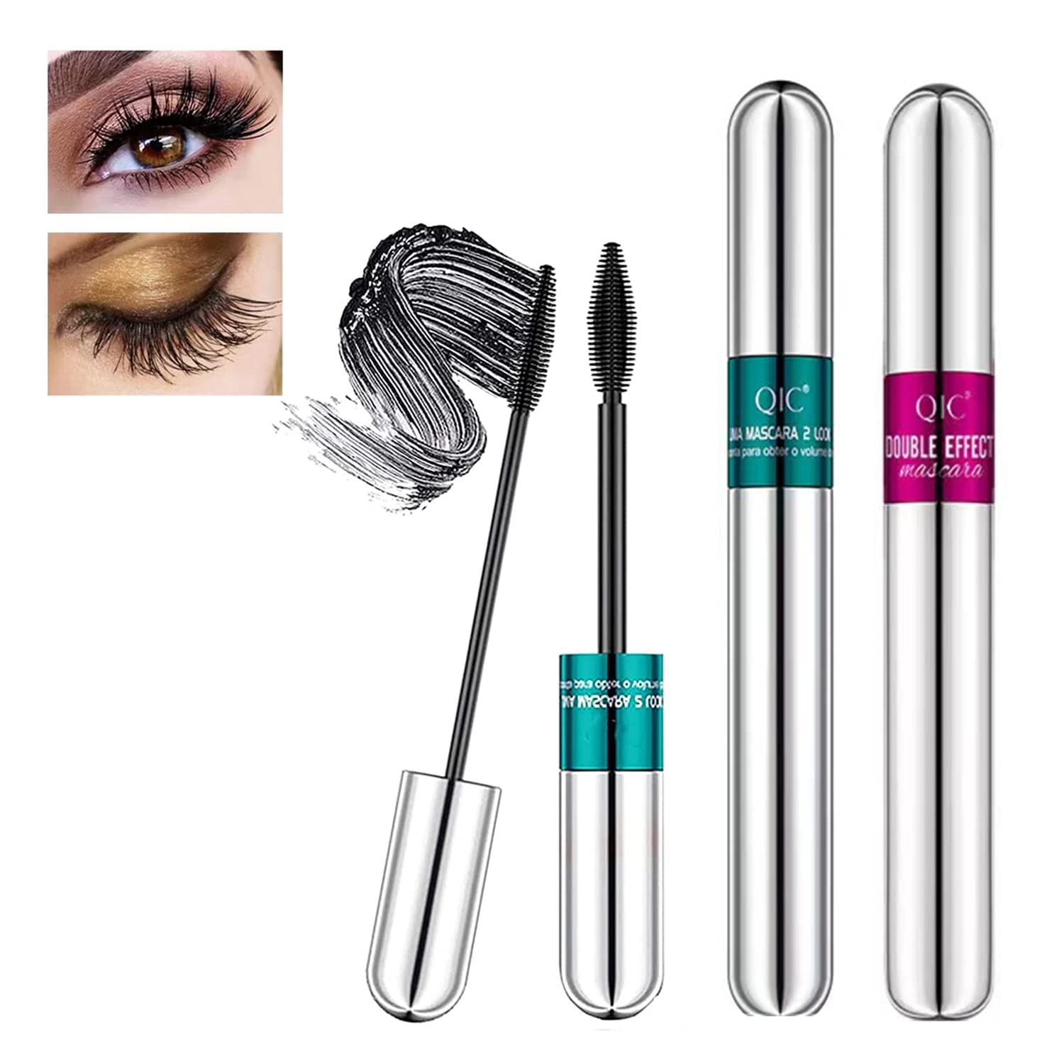 2 PCS Thrive Vibely Mascara 5X Longer Waterproof Superstrong and Long-Lasting No Clumping 4D 2 in 1 Lash Cosmetics For Natural Lengthening And Thickening Effect, Create Beauty Charming Eye Make up