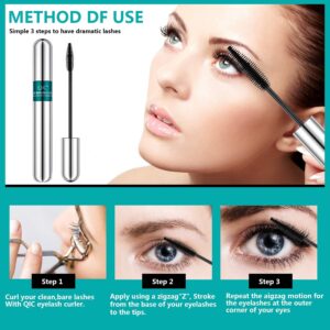 2 PCS Thrive Vibely Mascara 5X Longer Waterproof Superstrong and Long-Lasting No Clumping 4D 2 in 1 Lash Cosmetics For Natural Lengthening And Thickening Effect, Create Beauty Charming Eye Make up