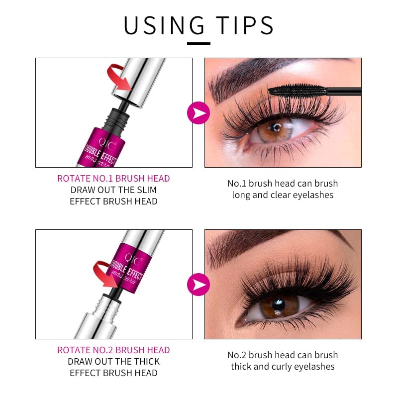 2 PCS Thrive Vibely Mascara 5X Longer Waterproof Superstrong and Long-Lasting No Clumping 4D 2 in 1 Lash Cosmetics For Natural Lengthening And Thickening Effect, Create Beauty Charming Eye Make up