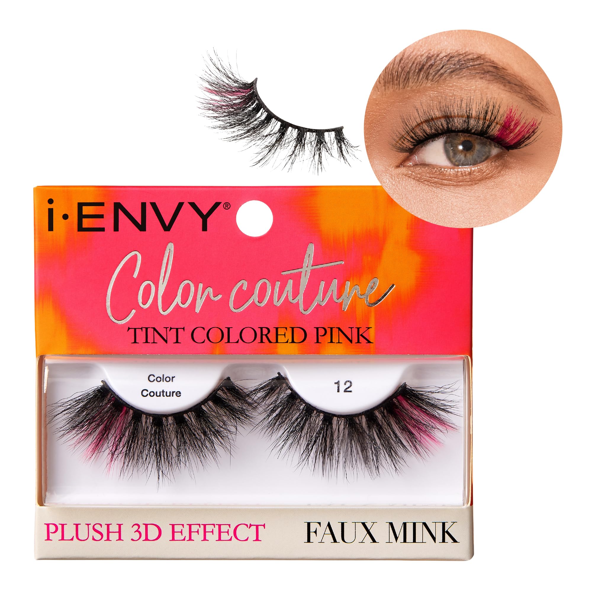 iENVY False Eyelashes Faux Mink Color Couture Mixed Colored Lashes Maximum Fluffiness and Volume Fake Eyelashes (Tint Pink)