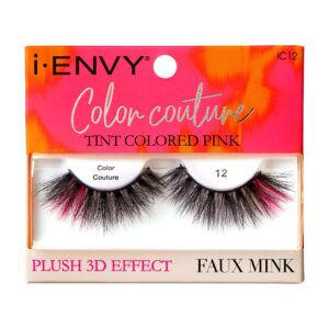 iENVY False Eyelashes Faux Mink Color Couture Mixed Colored Lashes Maximum Fluffiness and Volume Fake Eyelashes (Tint Pink)