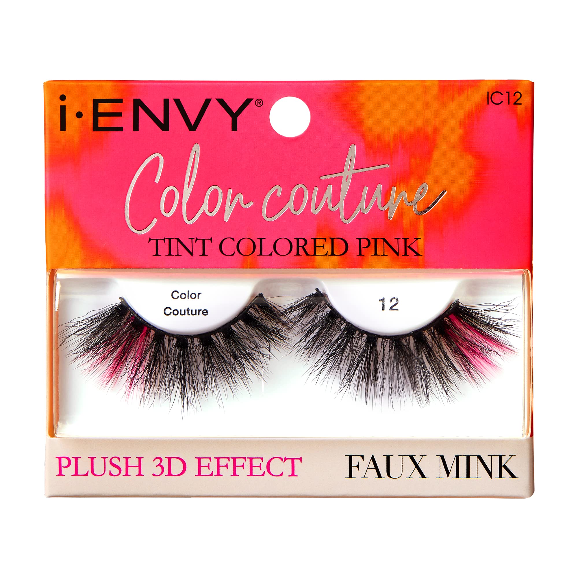 iENVY False Eyelashes Faux Mink Color Couture Mixed Colored Lashes Maximum Fluffiness and Volume Fake Eyelashes (Tint Pink)