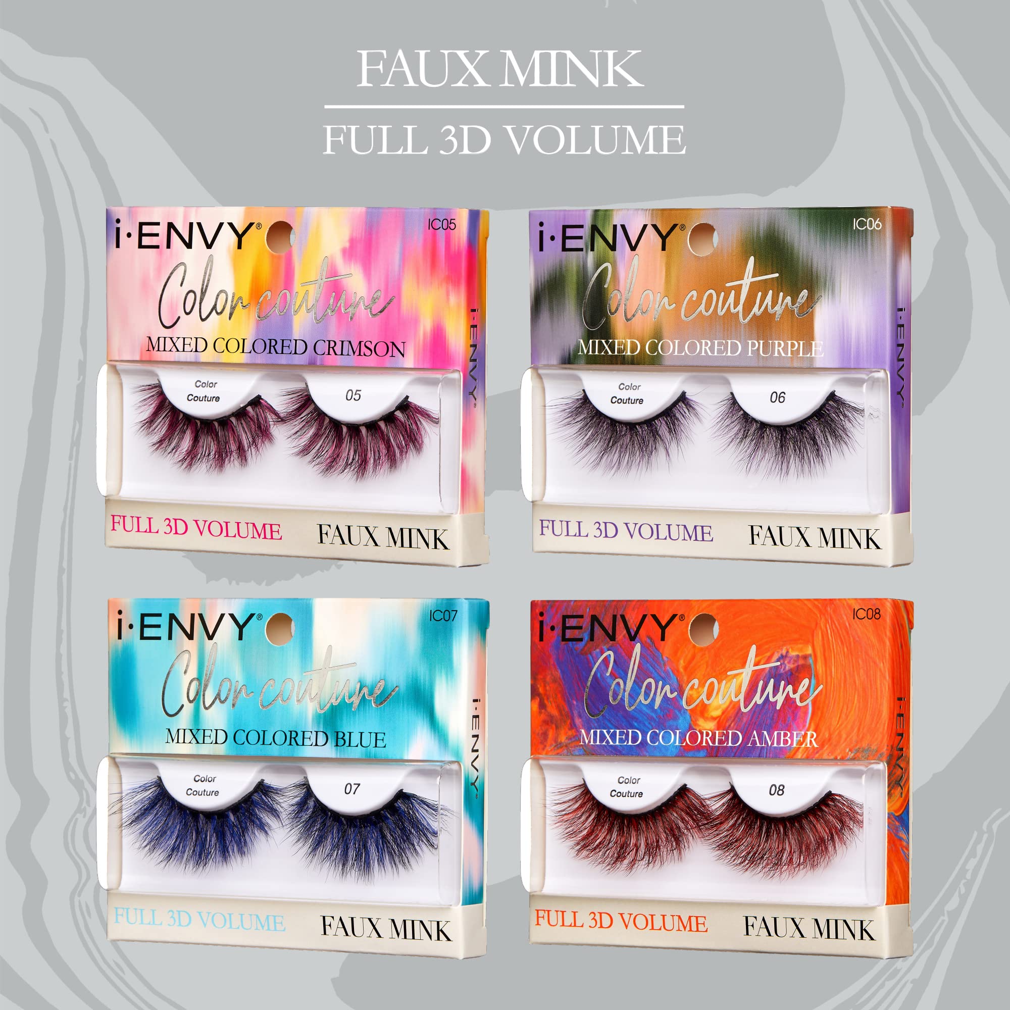 iENVY False Eyelashes Faux Mink Color Couture Mixed Colored Lashes Maximum Fluffiness and Volume Fake Eyelashes (Tint Pink)