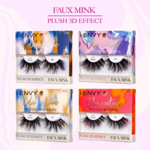 iENVY False Eyelashes Faux Mink Color Couture Mixed Colored Lashes Maximum Fluffiness and Volume Fake Eyelashes (Tint Pink)