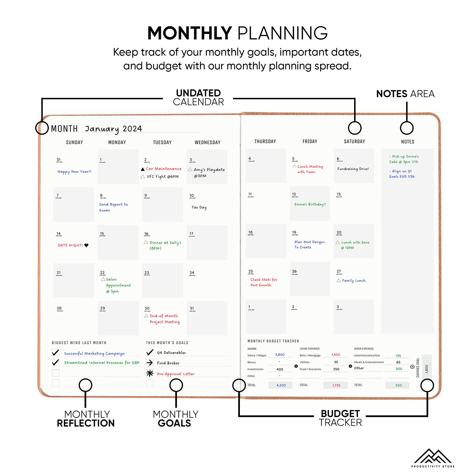 2024 Planner 8.5 x 11 Pro Max - Undated Productivity & Business Planner - Monthly Planner 2024 & Daily Planner 2024-2025 - Pink - A4 - Productivity Store