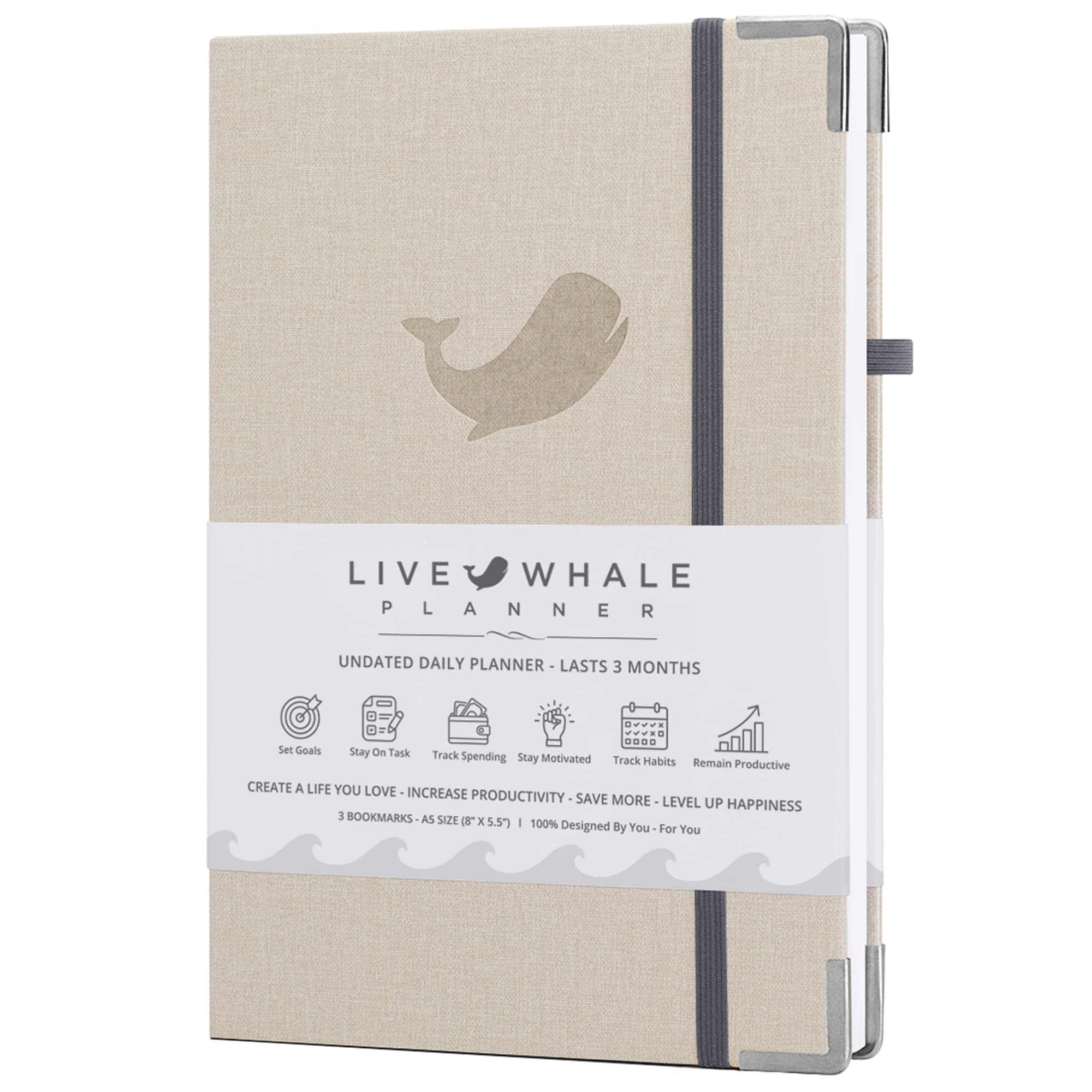 Live Whale Planner - 90 Day Planner - Full Focus Planner - 3 Month Planner Designed To Achieve Success (LinenGrey)