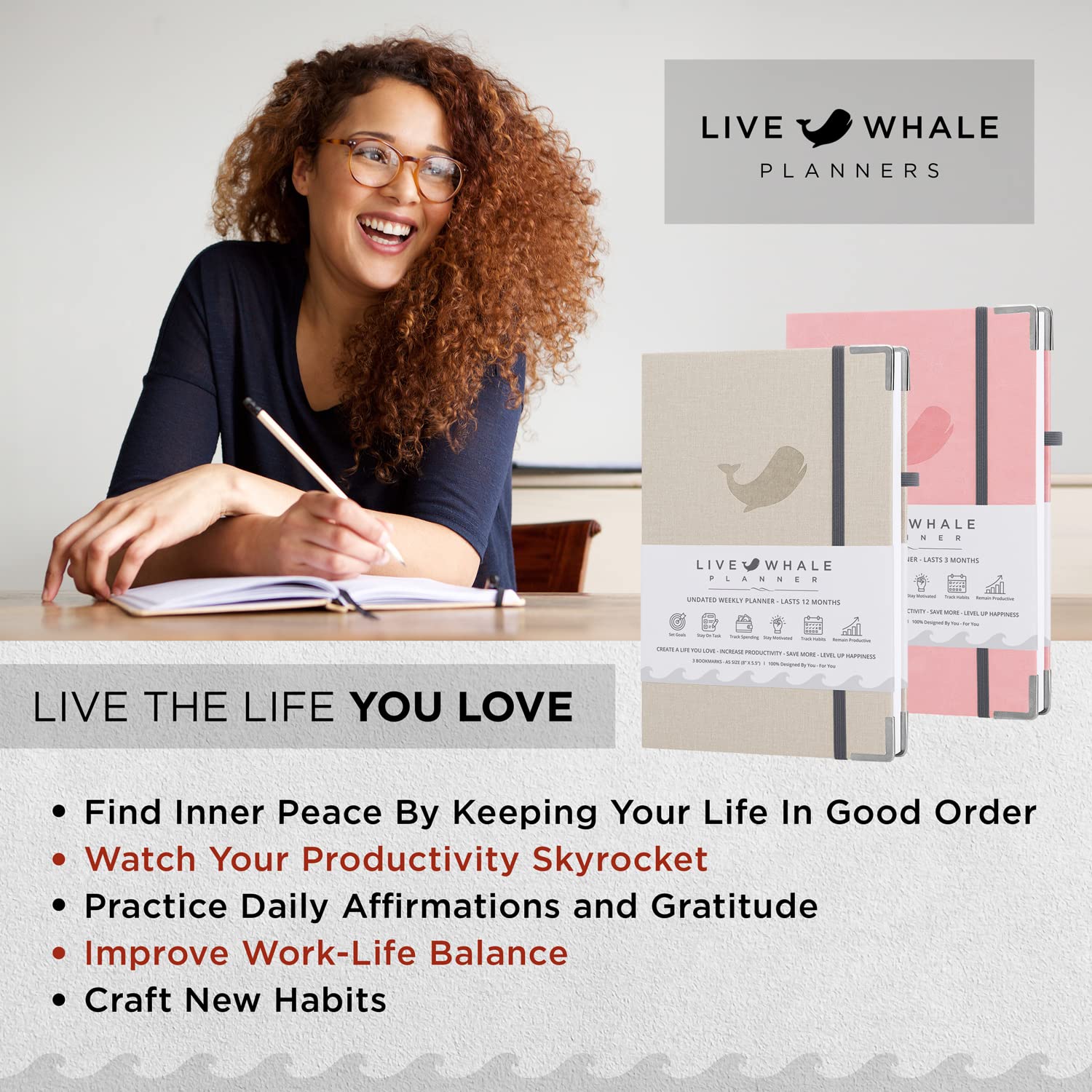 Live Whale Planner - 90 Day Planner - Full Focus Planner - 3 Month Planner Designed To Achieve Success (LinenGrey)