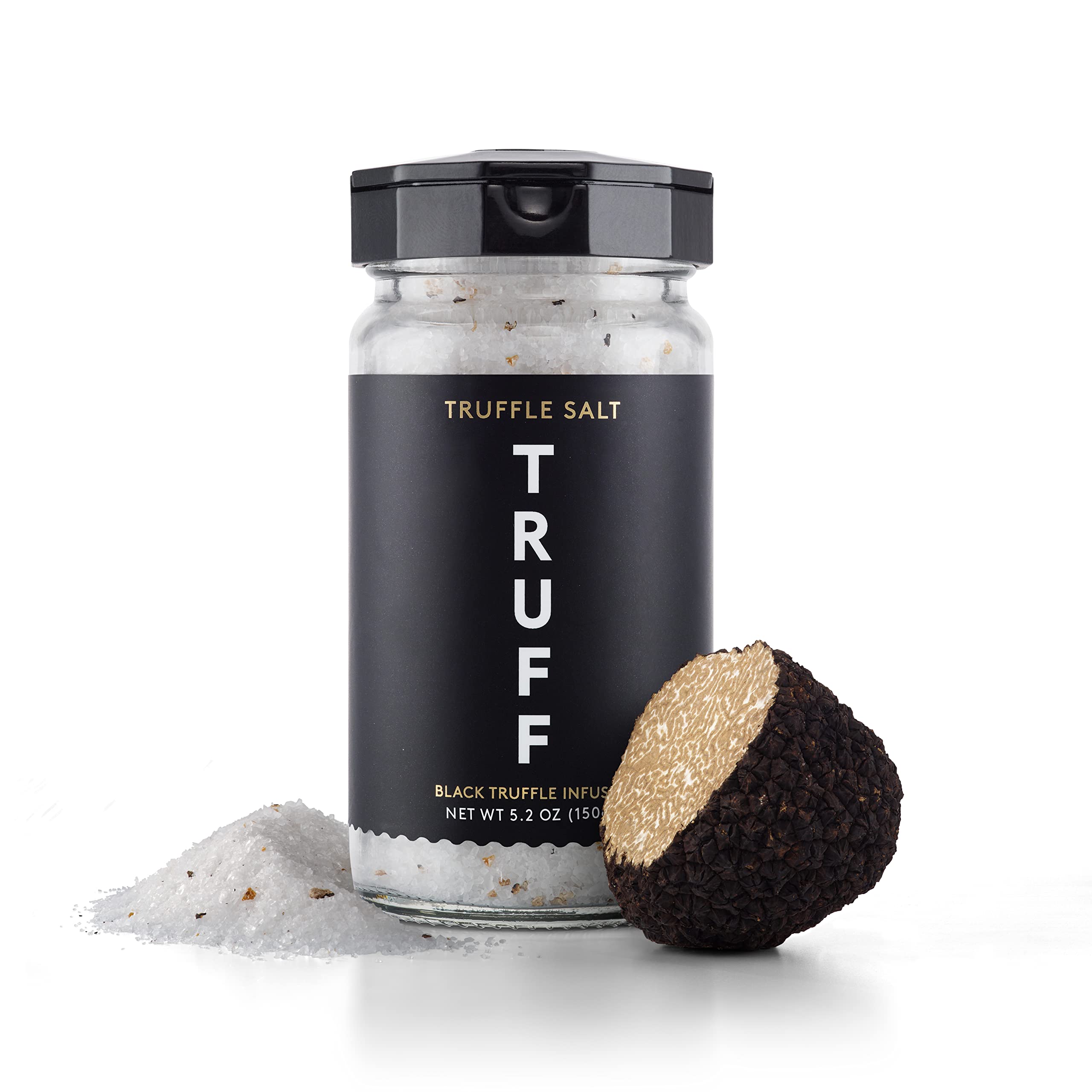 TRUFF Black Truffle Salt, Fine and Coarse Sea Salt, Dried Black Summer Truffles, Specialty Seasoning for A Truly Aromatic Flavor Experience, For the Finest Steaks or Unique Everyday Popcorn (5.3 oz)