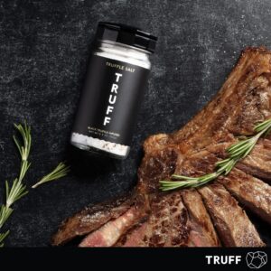 TRUFF Black Truffle Salt, Fine and Coarse Sea Salt, Dried Black Summer Truffles, Specialty Seasoning for A Truly Aromatic Flavor Experience, For the Finest Steaks or Unique Everyday Popcorn (5.3 oz)