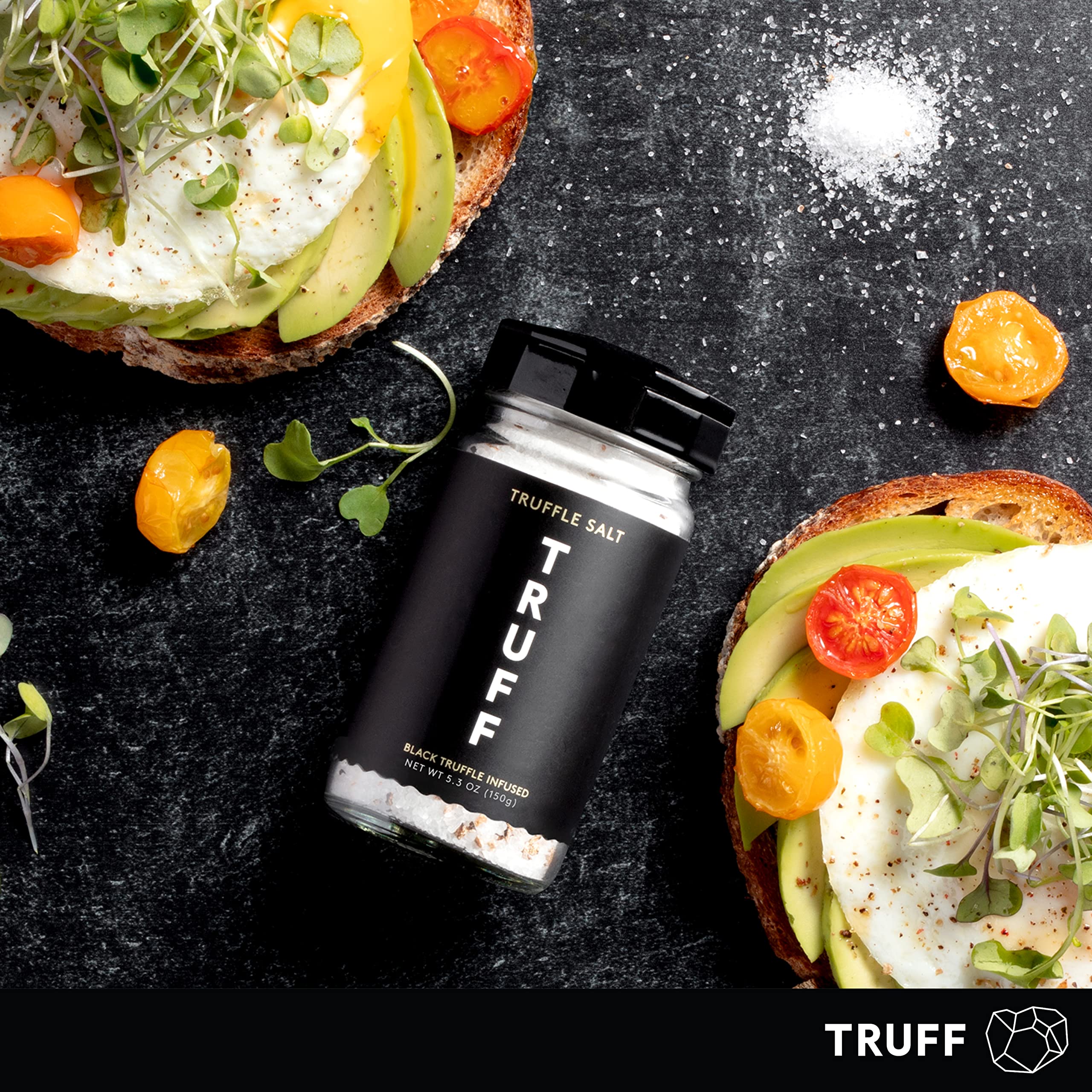 TRUFF Black Truffle Salt, Fine and Coarse Sea Salt, Dried Black Summer Truffles, Specialty Seasoning for A Truly Aromatic Flavor Experience, For the Finest Steaks or Unique Everyday Popcorn (5.3 oz)