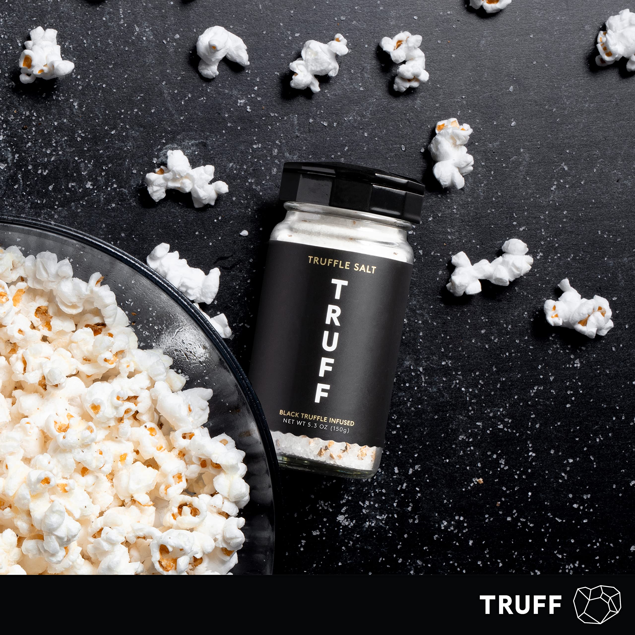 TRUFF Black Truffle Salt, Fine and Coarse Sea Salt, Dried Black Summer Truffles, Specialty Seasoning for A Truly Aromatic Flavor Experience, For the Finest Steaks or Unique Everyday Popcorn (5.3 oz)