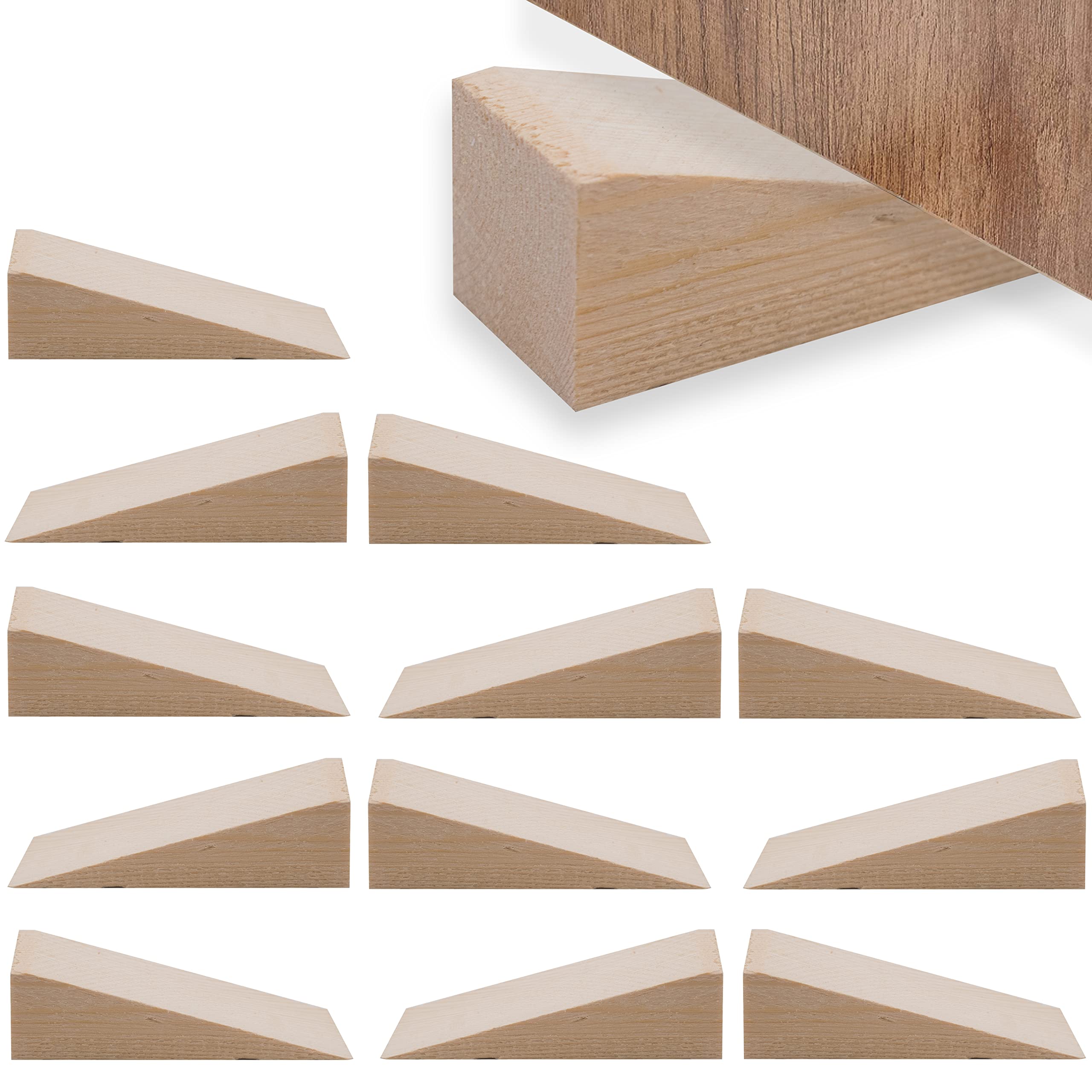 Wooden Door Stopper Non-Slip Door Stops Wooden Wedges Wood Door Stop Door Wedge for Bottom of Door Stopper Wedge Triangle Wood Block for Home Bedroom Office Living Room 3.9 * 1.2 * 1.2in (12pcs)