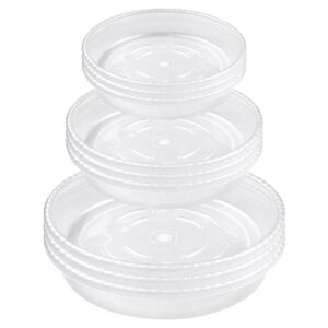 yuntop 9 pack clear plastic plant saucer, durable plant trays flower plant pot saucer plant container accessories for indoors & outdoors, stop messes & stains in your garden (6"+8"+10")