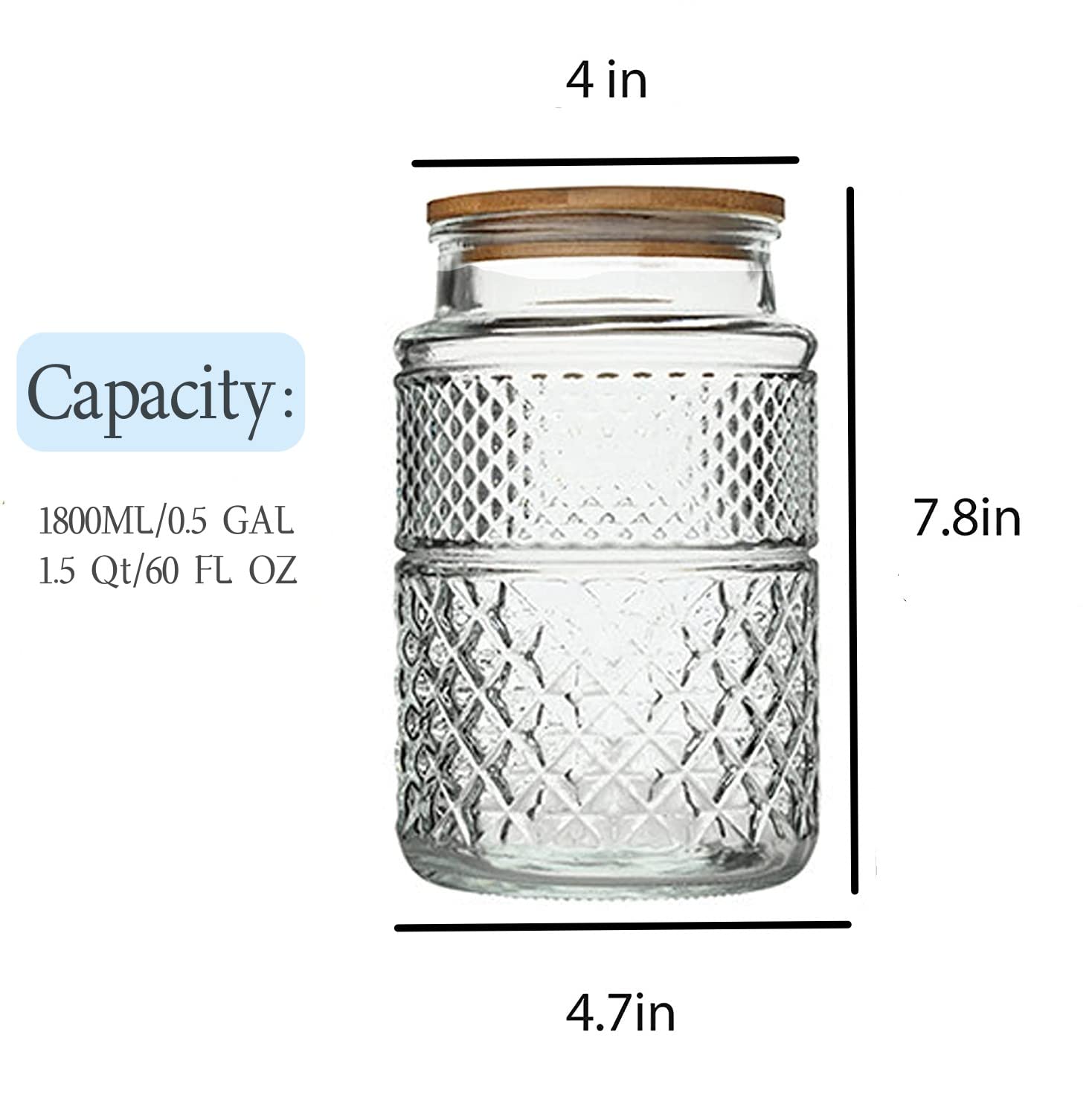 Large Glass Storage Jar, 2 Pack 60 FL OZ Glass Food Storage Containers with Bamboo Lid, Kitchen Containers Cereal Canisters Decorative Jar for Candy Snack Cookies Coffee Tea Nuts Airtight Glass Jars