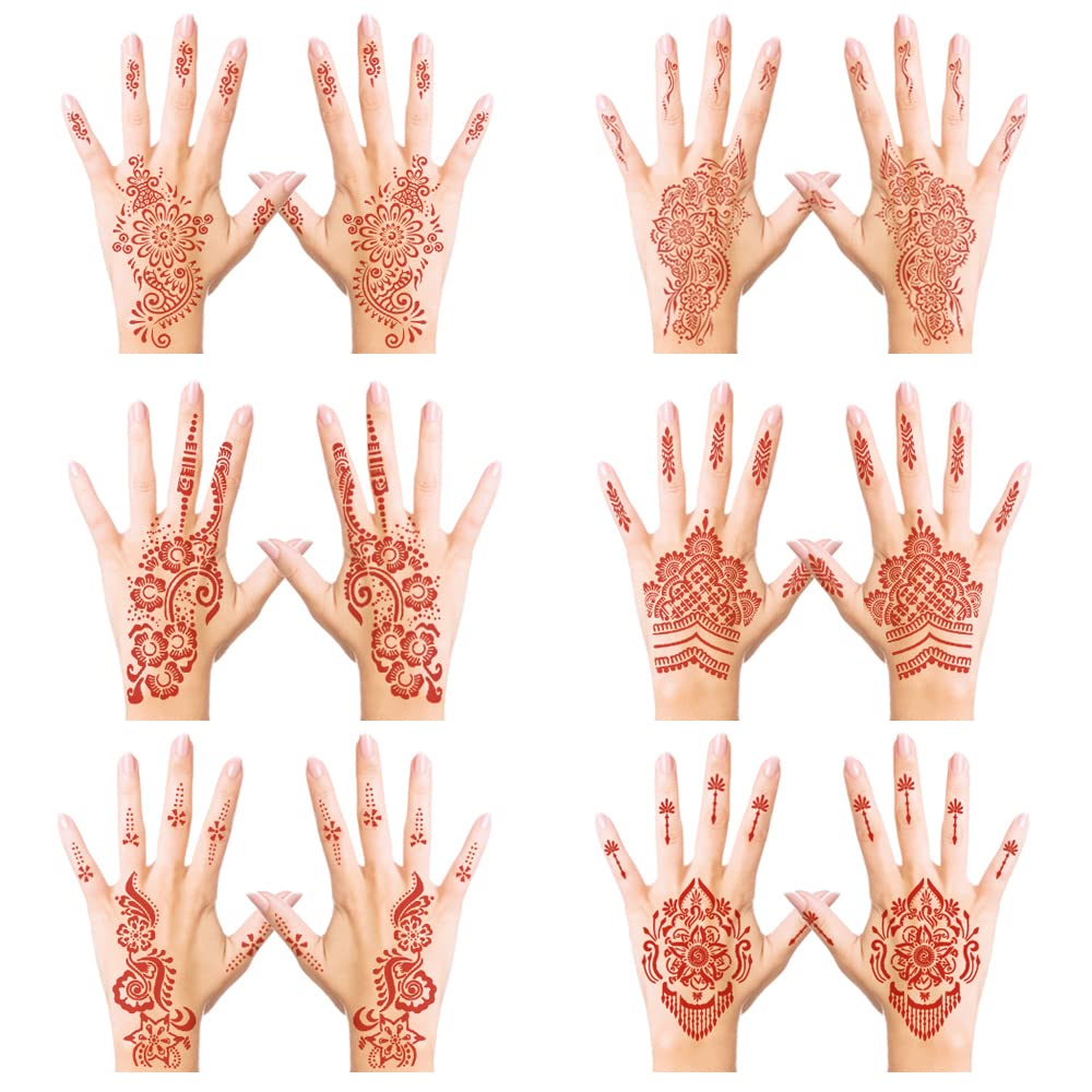 Henna Temporary Tattoo Stickers, Brown Henna Tattoo Stickers kit,Waterproof Red Ink Henna hands Tattoo,for Women Party Decorations