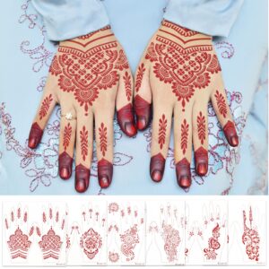 Henna Temporary Tattoo Stickers, Brown Henna Tattoo Stickers kit,Waterproof Red Ink Henna hands Tattoo,for Women Party Decorations