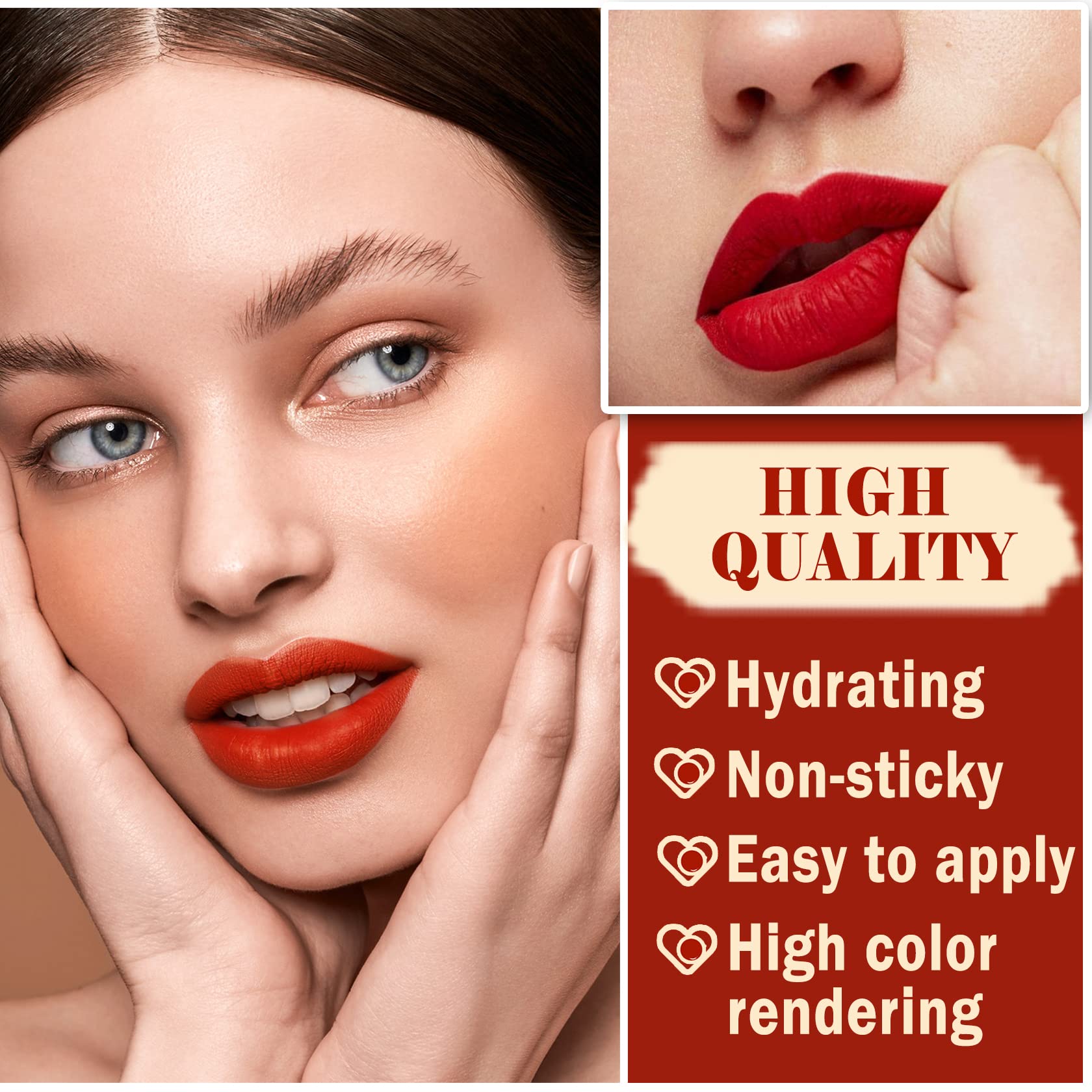 CAHIUYOA 6 Colors Dark Red Matte Lipstick Set China Style,Smooth Soft Nude Matte Lipstick Chinese Lip Makeup,Long Lasting Waterproof Non Stick Cup Lip Stick Stain Lipstick for Women Girls