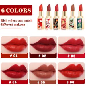 CAHIUYOA 6 Colors Dark Red Matte Lipstick Set China Style,Smooth Soft Nude Matte Lipstick Chinese Lip Makeup,Long Lasting Waterproof Non Stick Cup Lip Stick Stain Lipstick for Women Girls