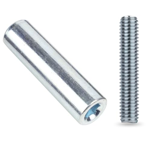 Spare Hardware Parts Bed Frame Set, Long Round Coupling Nut Sleeve and Threaded Rod (Replacement for IKEA Part #106986 + 100013) (Pack of 4 Each)