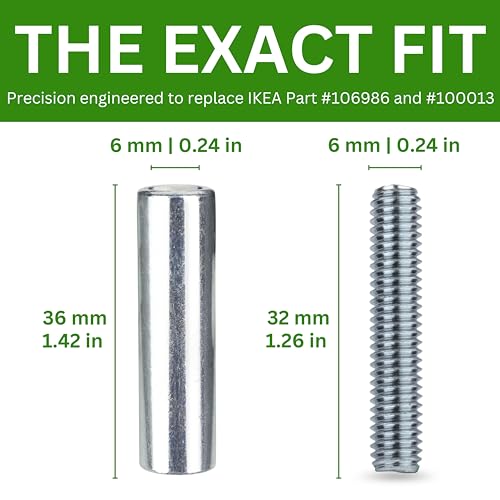 Spare Hardware Parts Bed Frame Set, Long Round Coupling Nut Sleeve and Threaded Rod (Replacement for IKEA Part #106986 + 100013) (Pack of 4 Each)