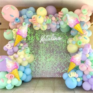 ice cream party decorations，pastel balloon garland arch kit 145pcs macaron rainbow balloon with long balloon ice cream foil balloon for baby shower birthday ice cream themed party supplies