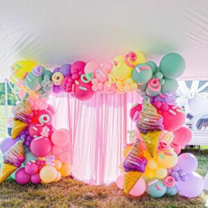 Ice Cream Party Decorations，Pastel Balloon Garland Arch Kit 145pcs Macaron Rainbow Balloon with long Balloon Ice Cream Foil Balloon for Baby Shower Birthday Ice Cream Themed Party Supplies