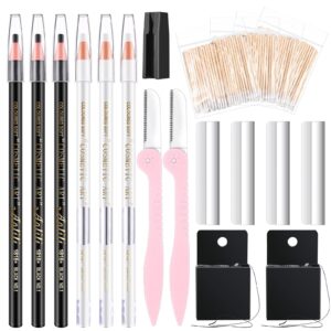 215 pcs eyebrow mapping kit waterproof eyebrow pencils set white dark brown pre inked microblading string for brow mapping makeup kit eyebrow shaper eyebrow trimmers blades pointed cotton swabs