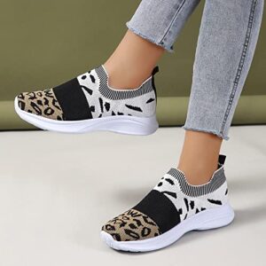 Ladies Fashion Leopard Print Mesh Breathable Platform Casual Breathable Sneakers Women Slip on (Brown, 6.5)