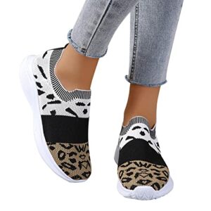 Ladies Fashion Leopard Print Mesh Breathable Platform Casual Breathable Sneakers Women Slip on (Brown, 6.5)