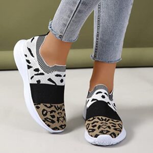 Ladies Fashion Leopard Print Mesh Breathable Platform Casual Breathable Sneakers Women Slip on (Brown, 6.5)