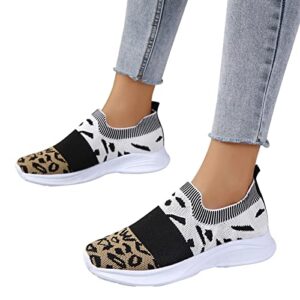 Ladies Fashion Leopard Print Mesh Breathable Platform Casual Breathable Sneakers Women Slip on (Brown, 6.5)